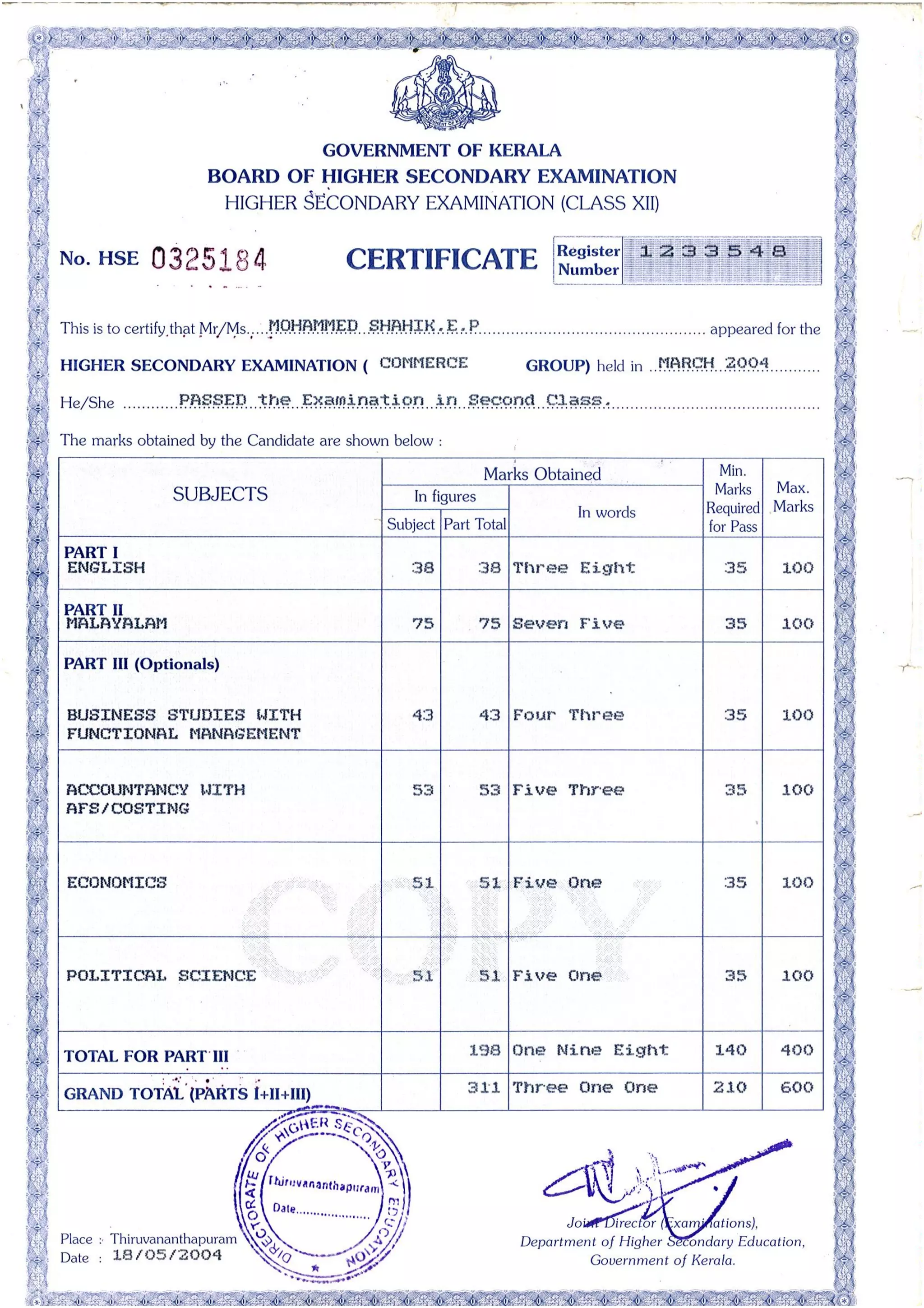 3 - Plus Two Certificate | PDF