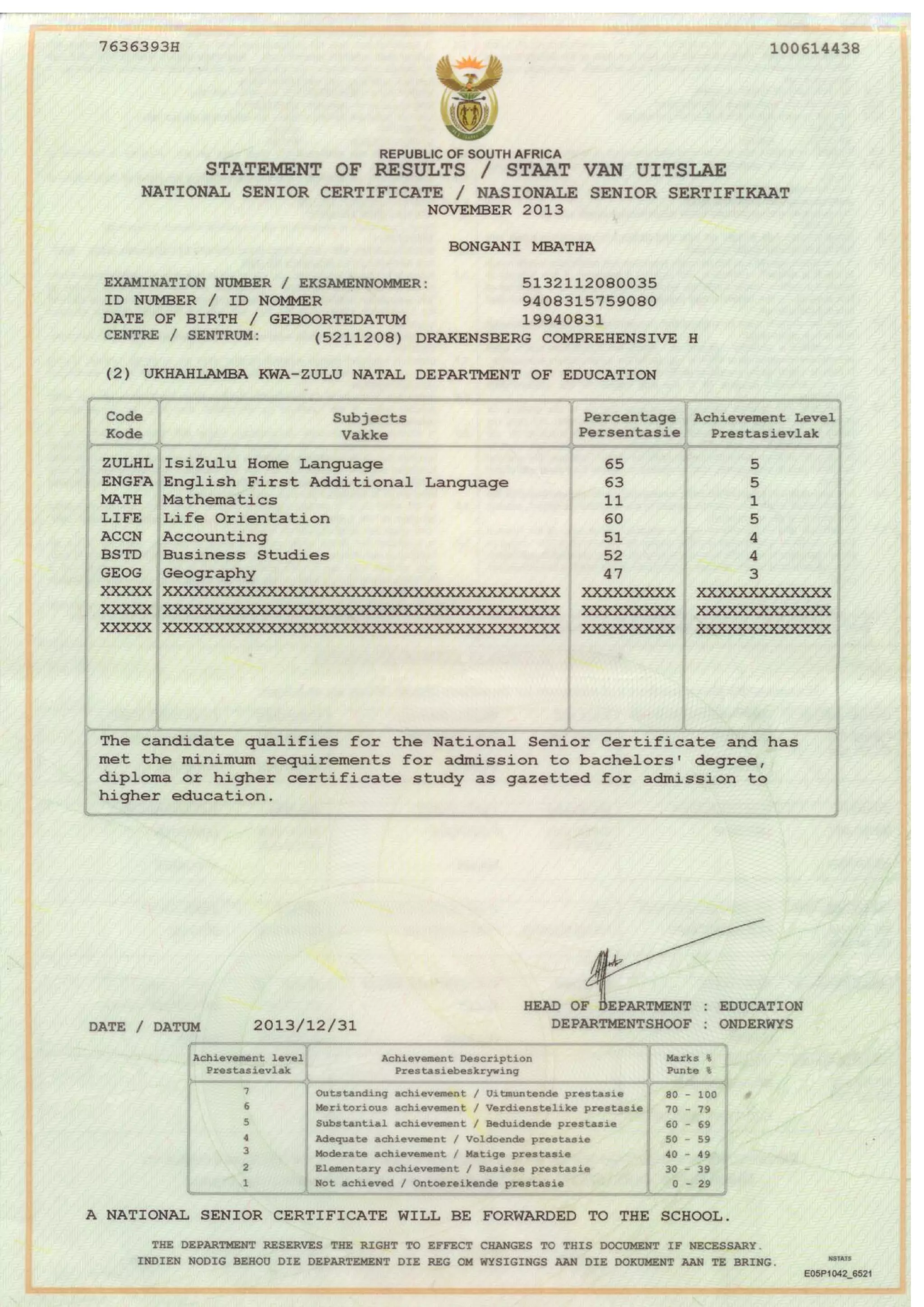 MATRIC STATEMENT | PDF