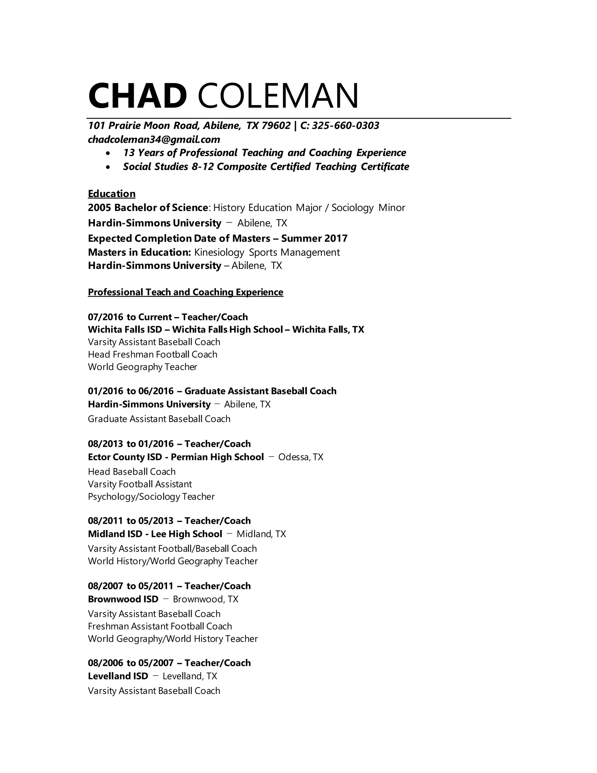 Resume - Chad Coleman | DOCX
