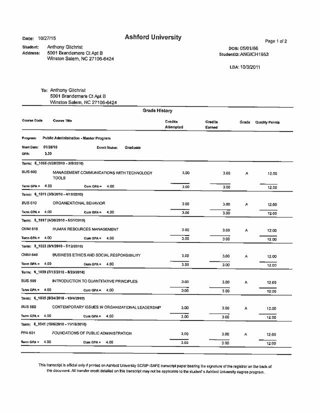 Ashford University Iowa Transcripts