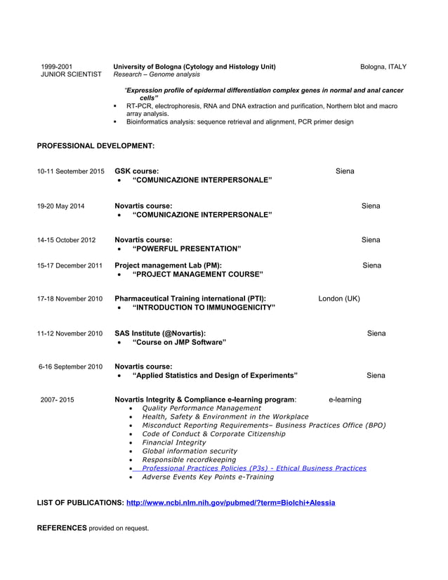 BIOLCHI CV 2016 GSK | DOC | Genetics | Science