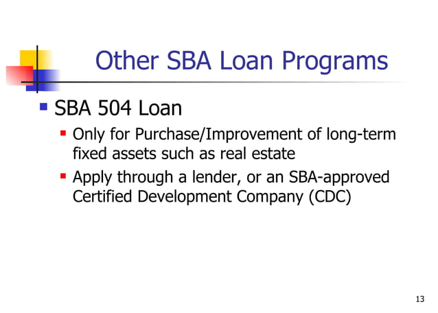 SBA programs | PPT | Business Banking & Finance | Business