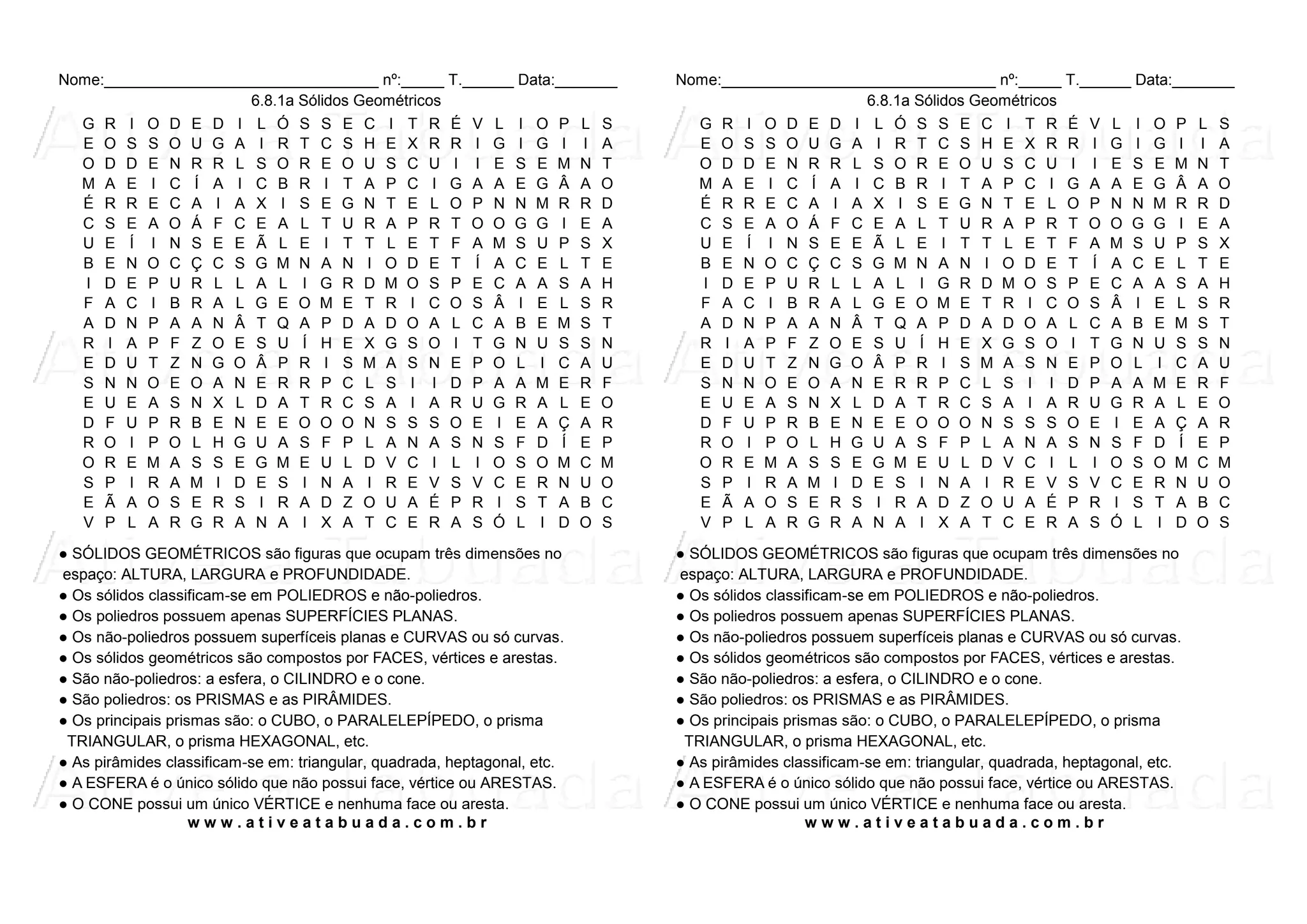 CAÇA PALAVRAS - SÓLIDOS.pdf - ENSINO MÉDIO | PDF