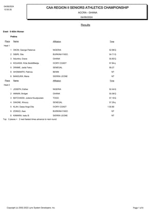 CAA Region II Day 1 Morning Result Accra event | PDF