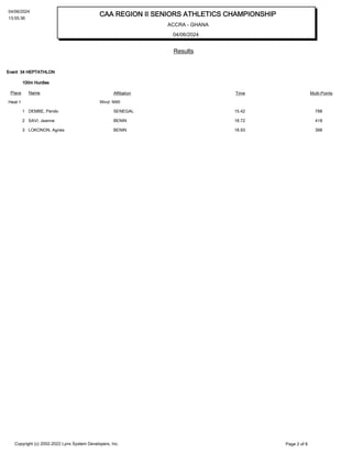 CAA Region II Day 1 Morning Result Accra event | PDF