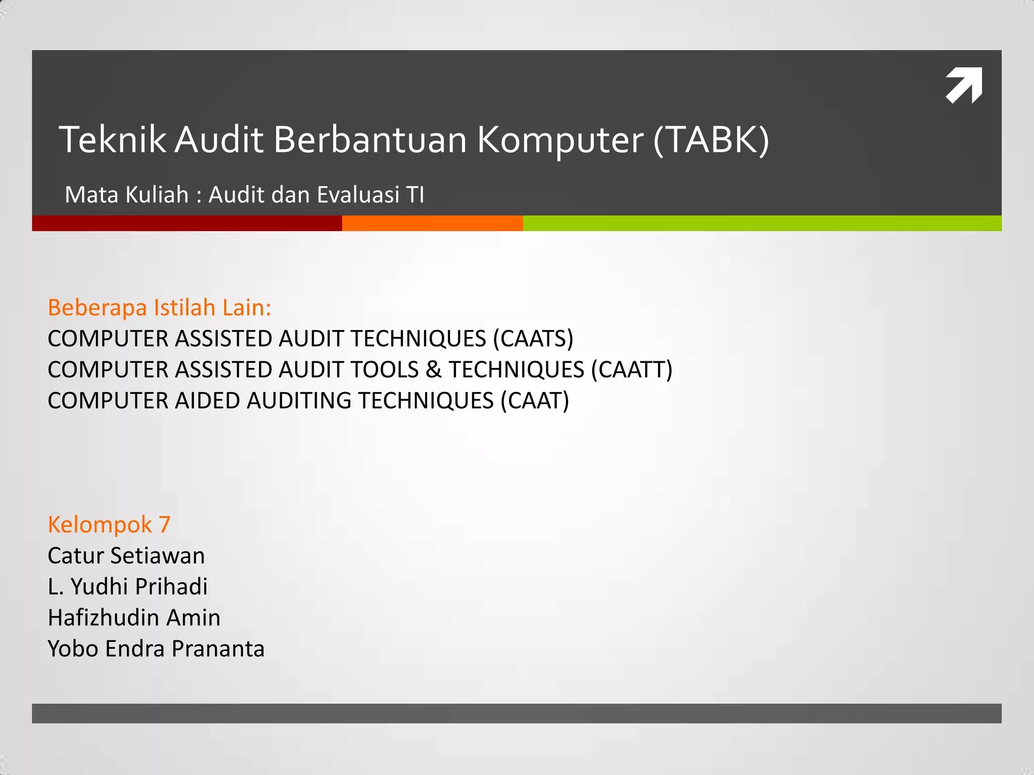 COMPUTER ASSISTED AUDIT TECHNIQUES (CAATS) / TABK | PPTX