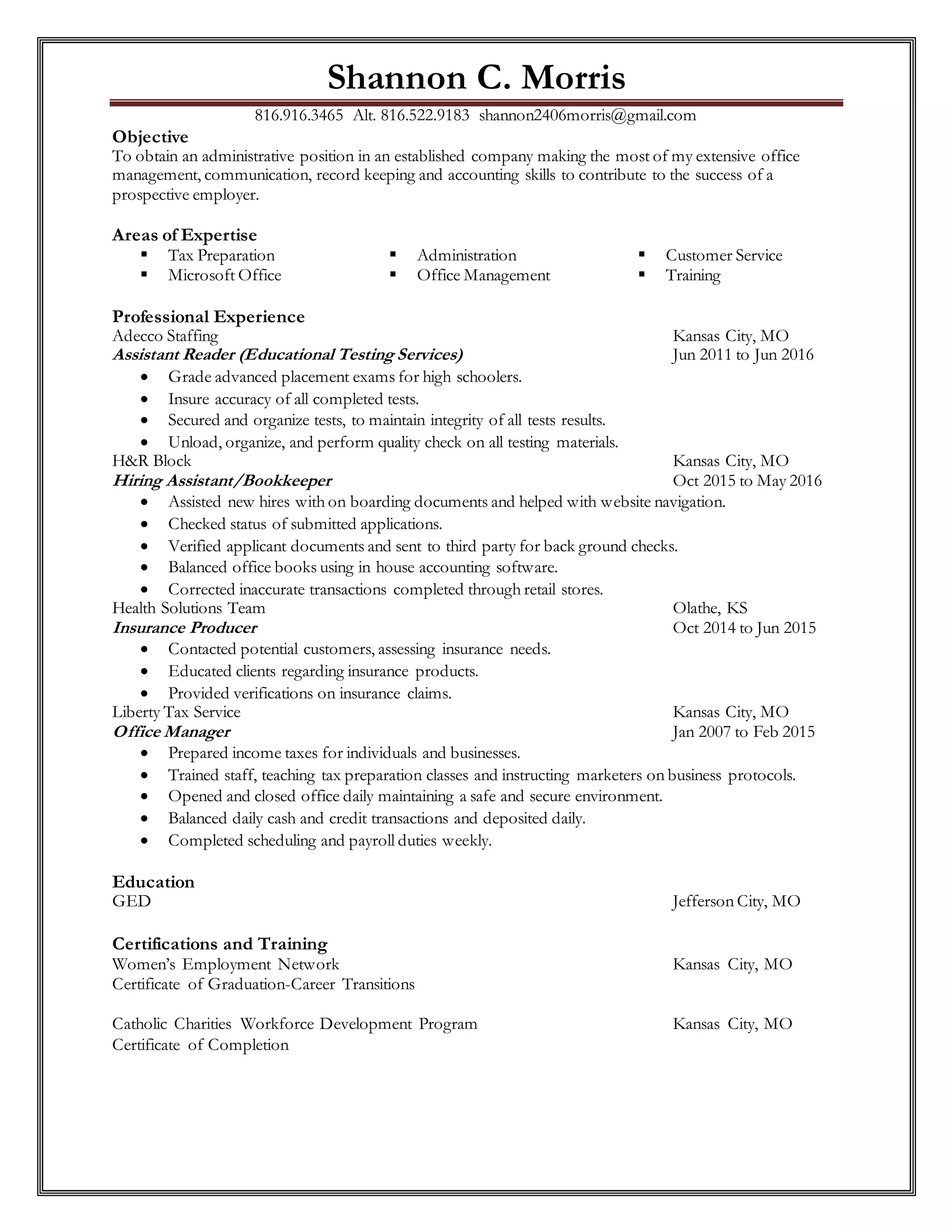 Shannon C. Morris Resume 2016 | PDF