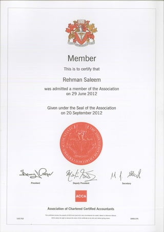 ACCA - Membership Certificate | PDF