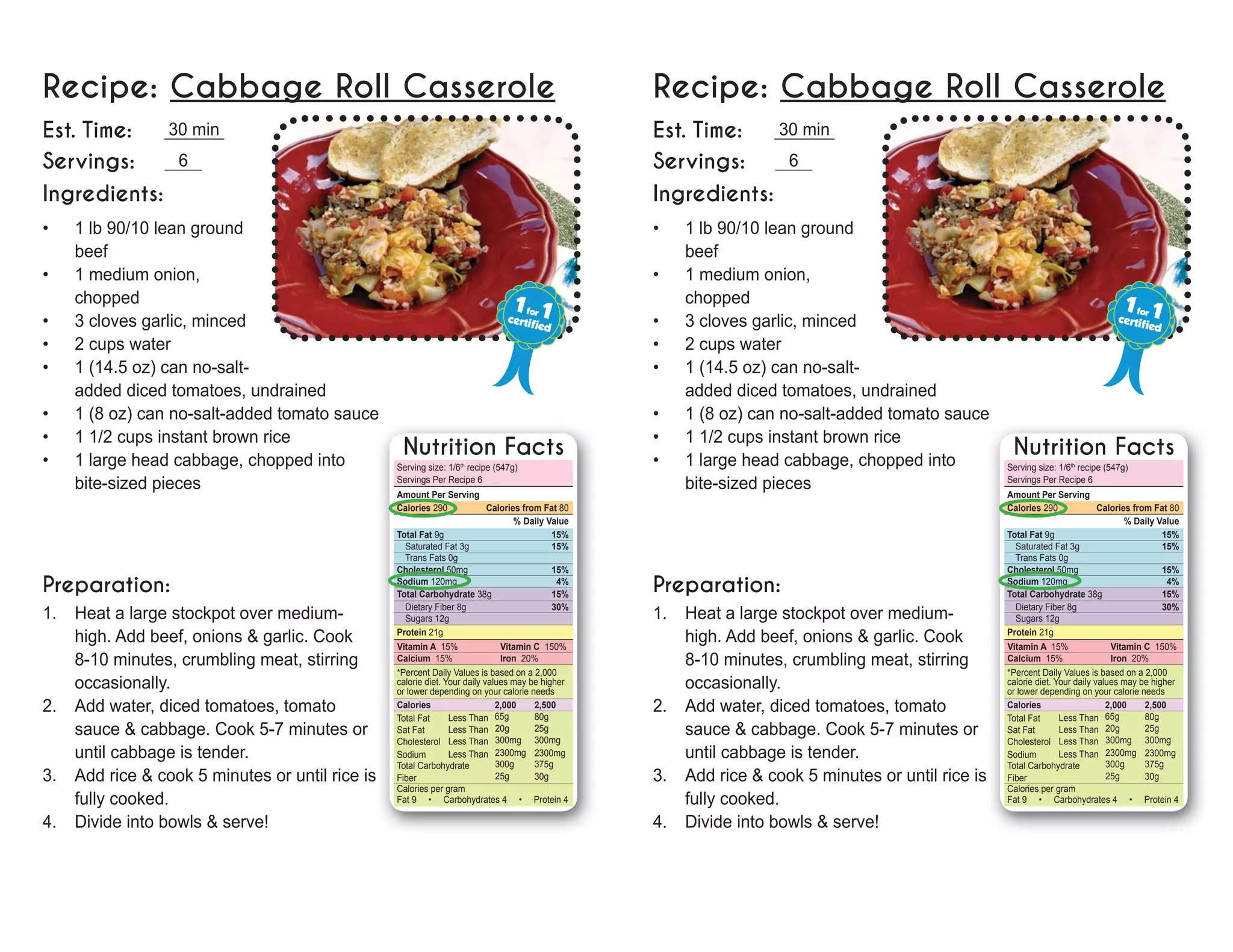 Cabbage Recipe Card | PPT