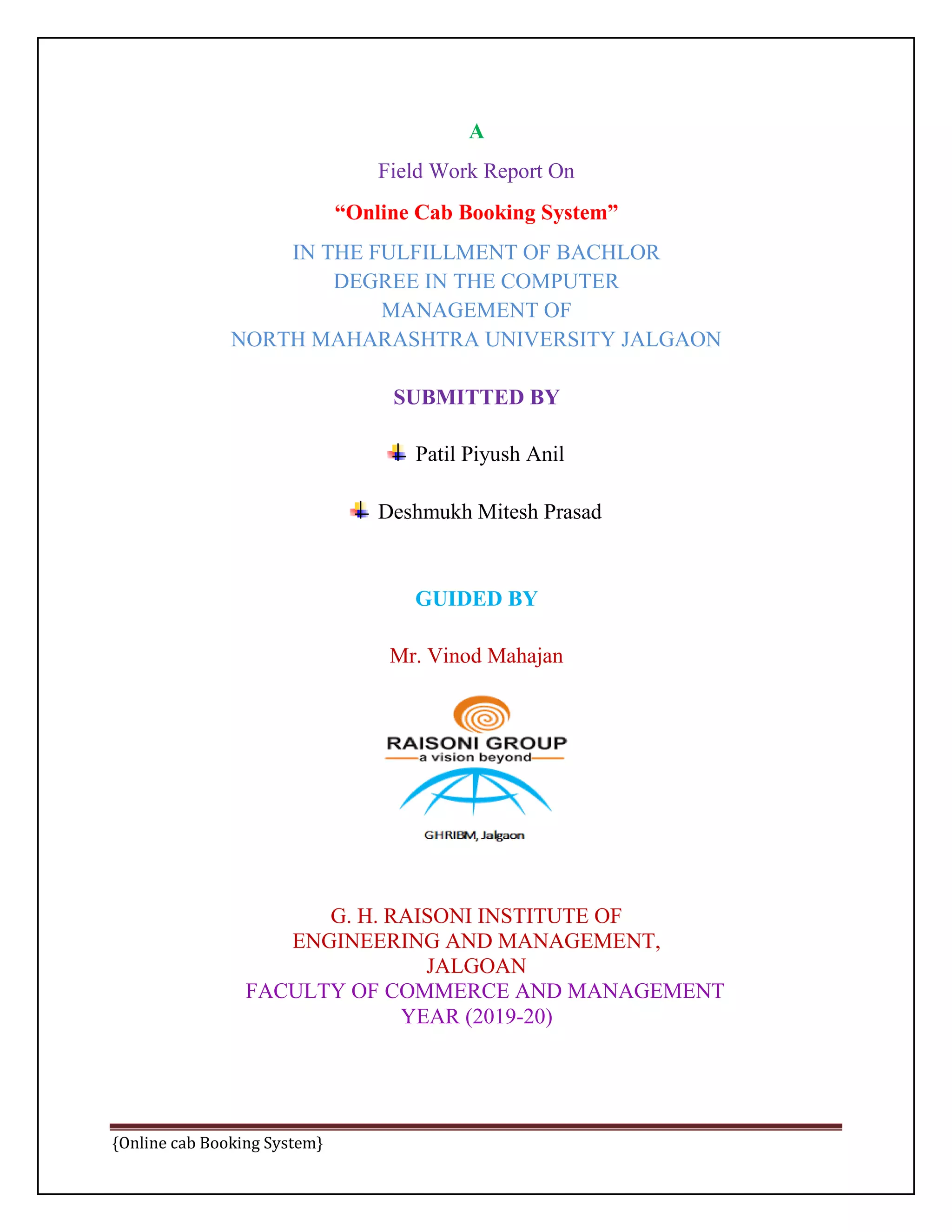 Online Cab Booking System Final Report | PDF