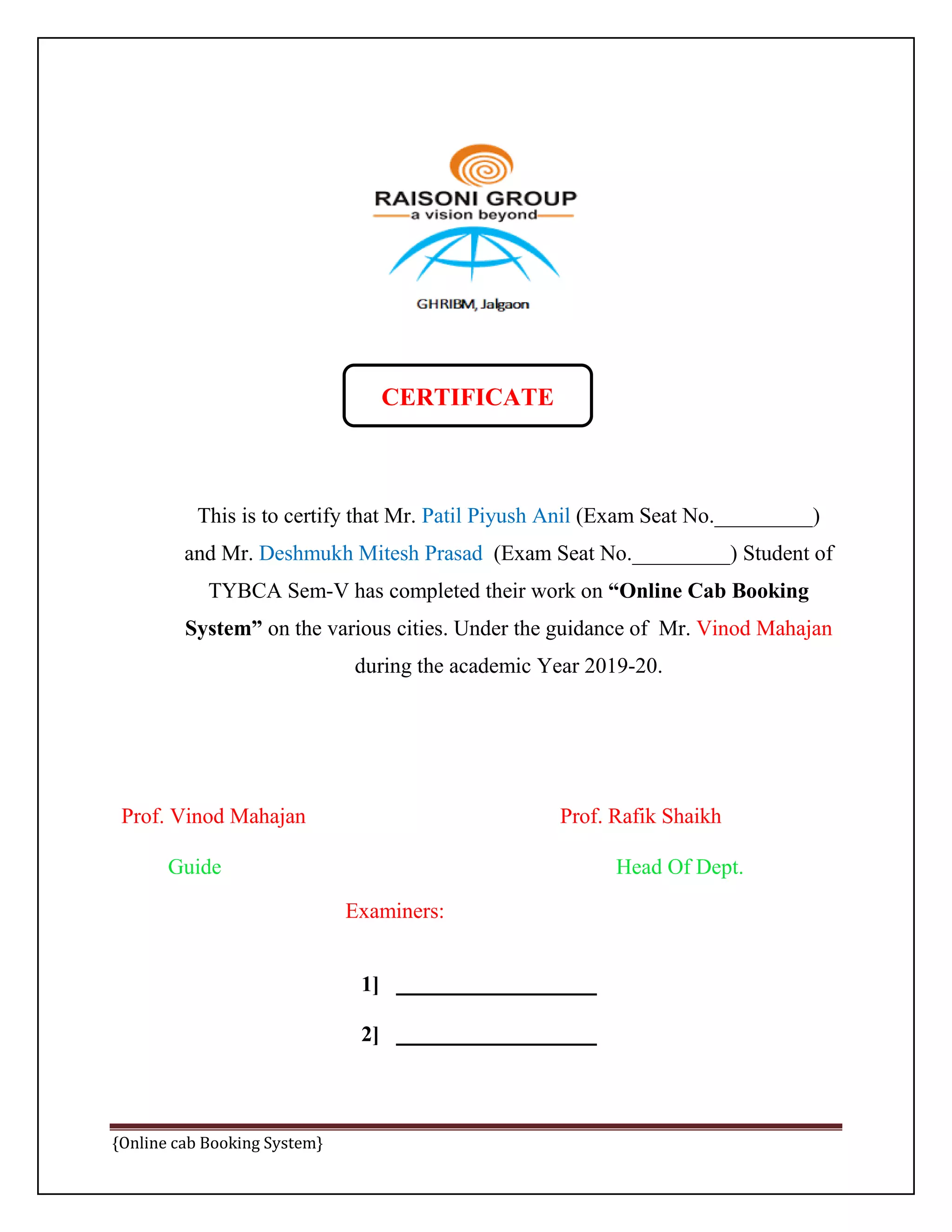 Online Cab Booking System Final Report | PDF