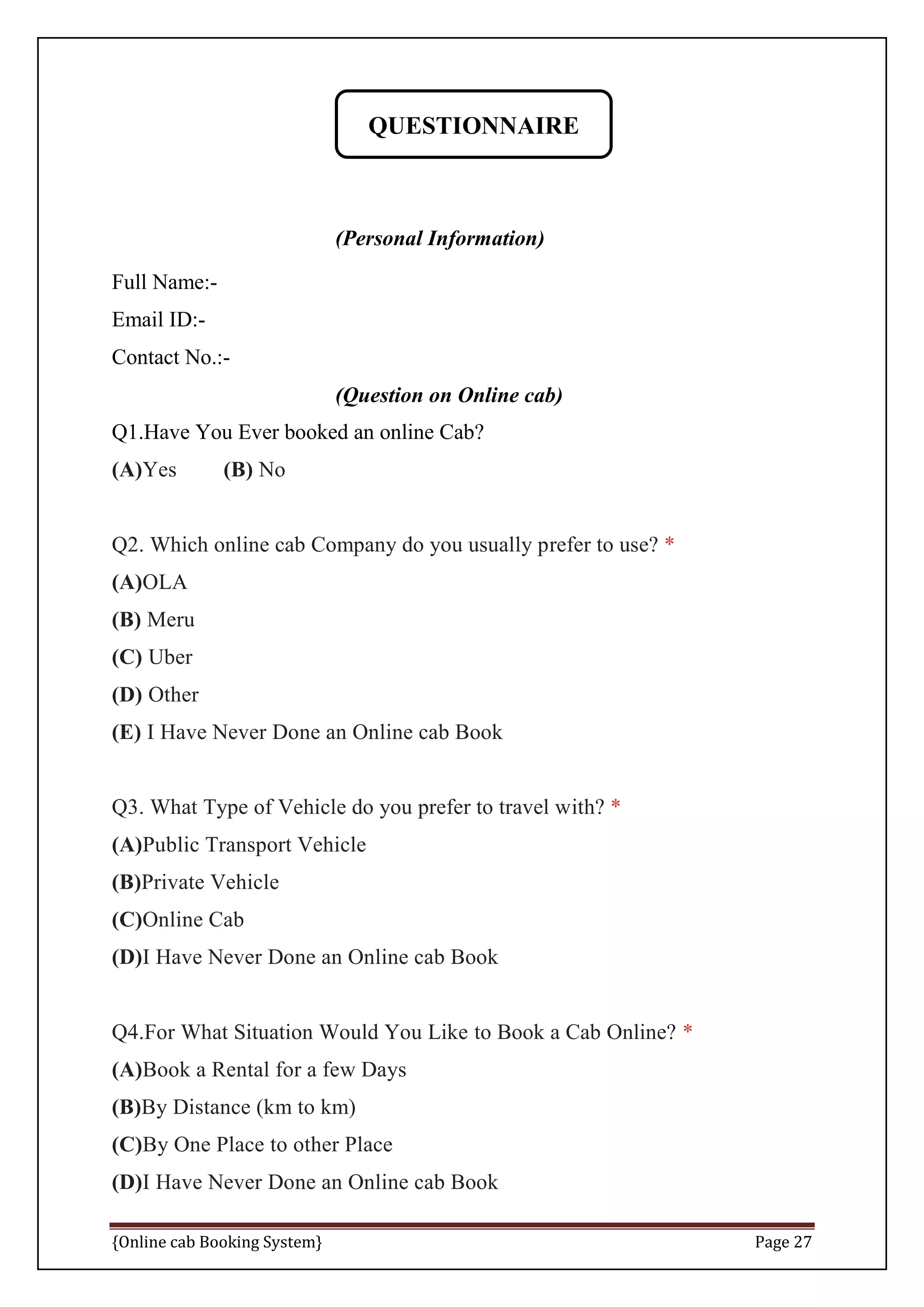 Online Cab Booking System Final Report | PDF