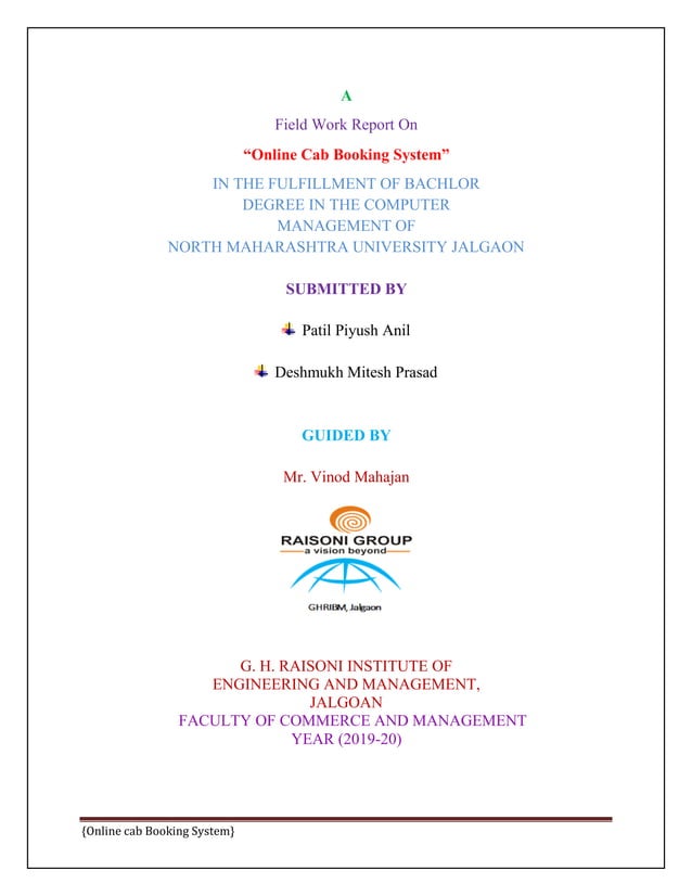 Online Cab Booking System Final Report | PDF
