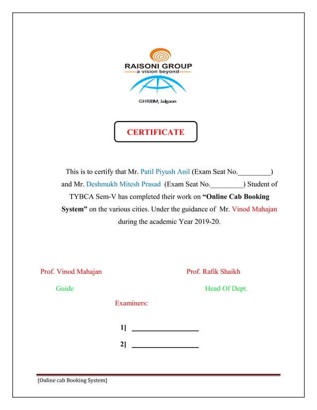 Online Cab Booking System Final Report | PDF