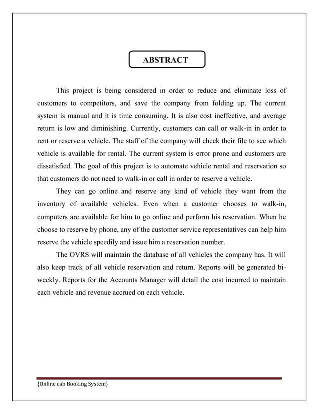 Online Cab Booking System Final Report | PDF