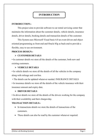 Online Cab Booking System Final Report | PDF