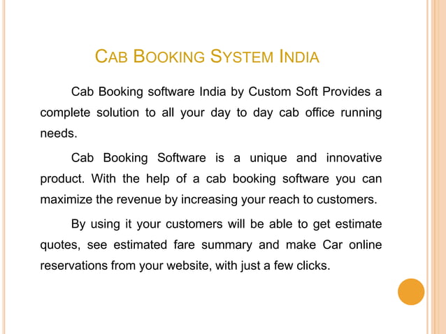 Cab booking system india | PPTX