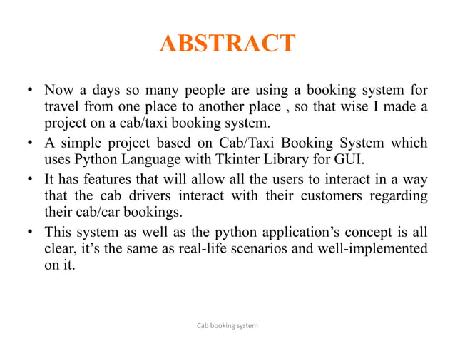 cab booking system ppt.pptx | Computing | Technology & Computing