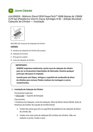 Cabeçote dos cilindros — limpeza e inspeção ctm104654 service advisor ...