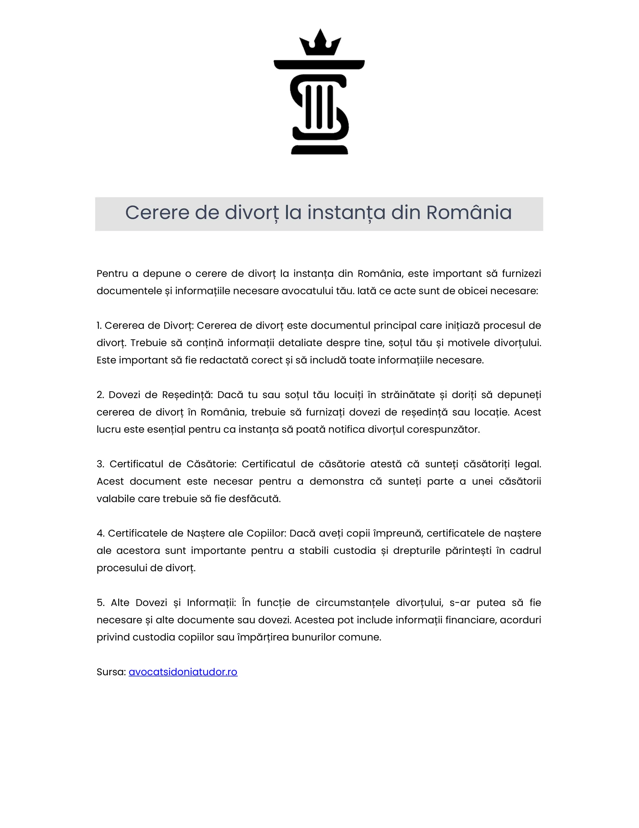 Cerere de divort la instanta din Romania | PDF