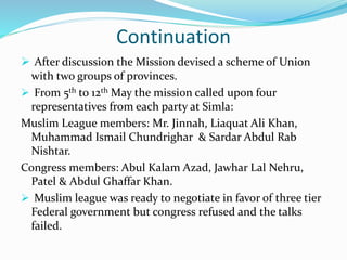 Cabinet mission plan and simla conference | PPTX