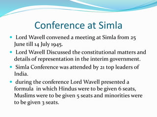 Cabinet mission plan and simla conference | PPTX