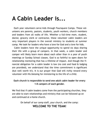 Cabin Leader Handbook | PDF