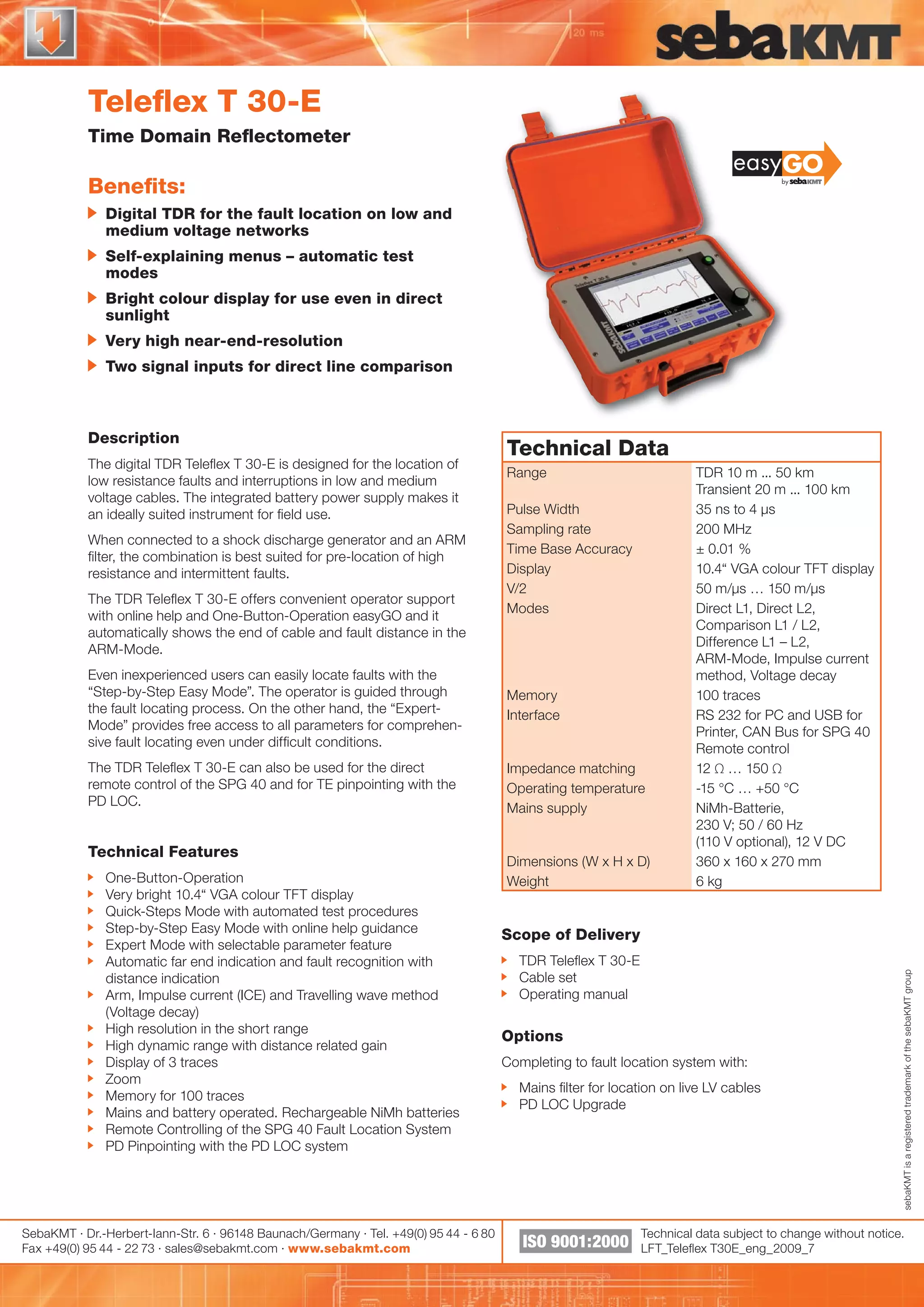 SEBA KMT Teleflex TDR Fault Locator for LV-HV Low Resistance Cable ...