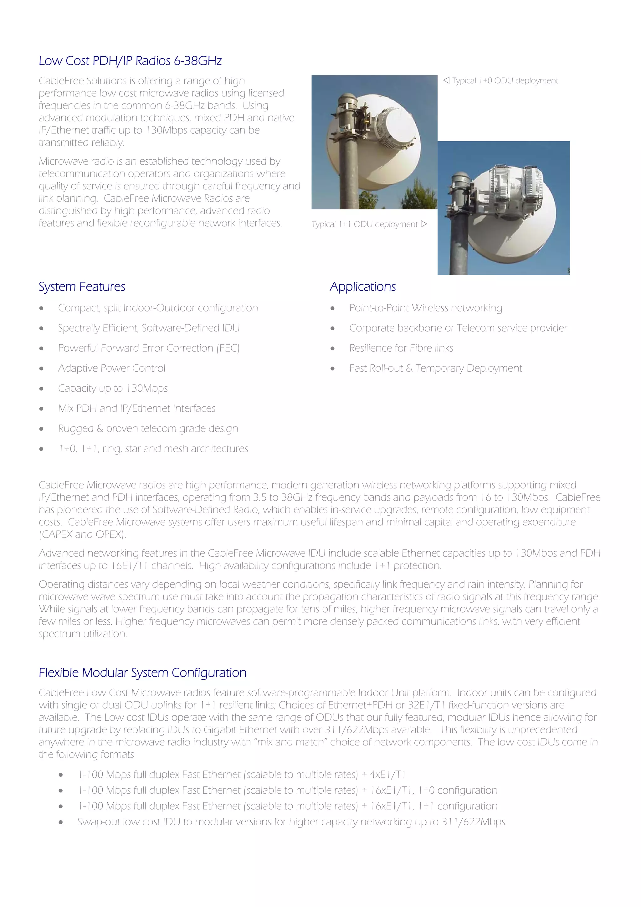 Cable free low cost microwave radio datasheet | PDF
