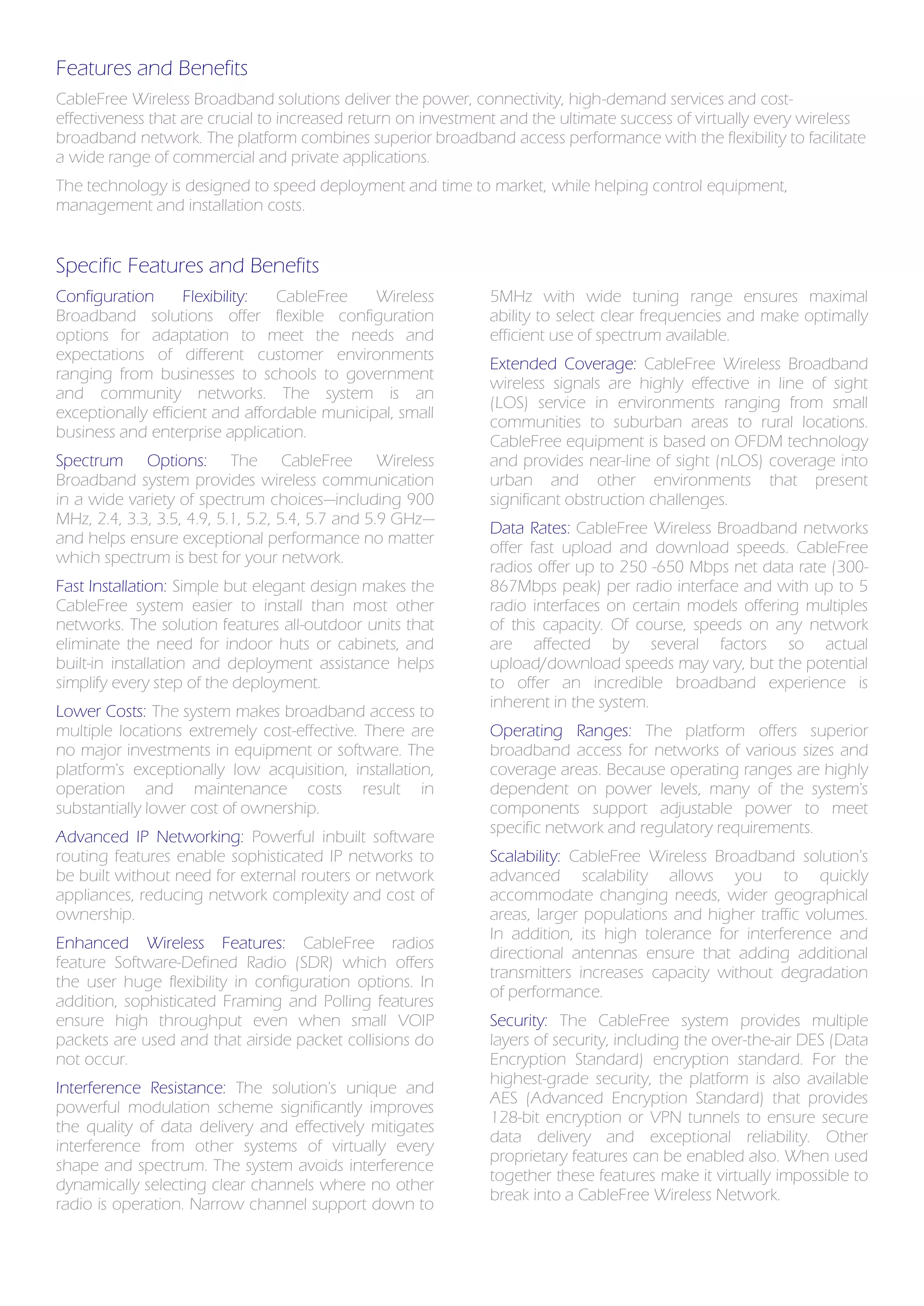 CableFree MIMO Radio product summary 2018 | PDF