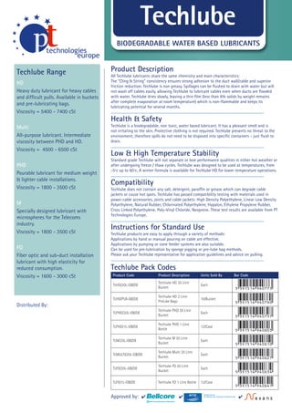Cable Lubricant - Techlube HD Heavy Duty Cable Pulling Lubricant | PDF