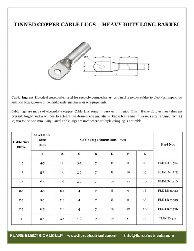 Cable Lugs Catalogue | PDF