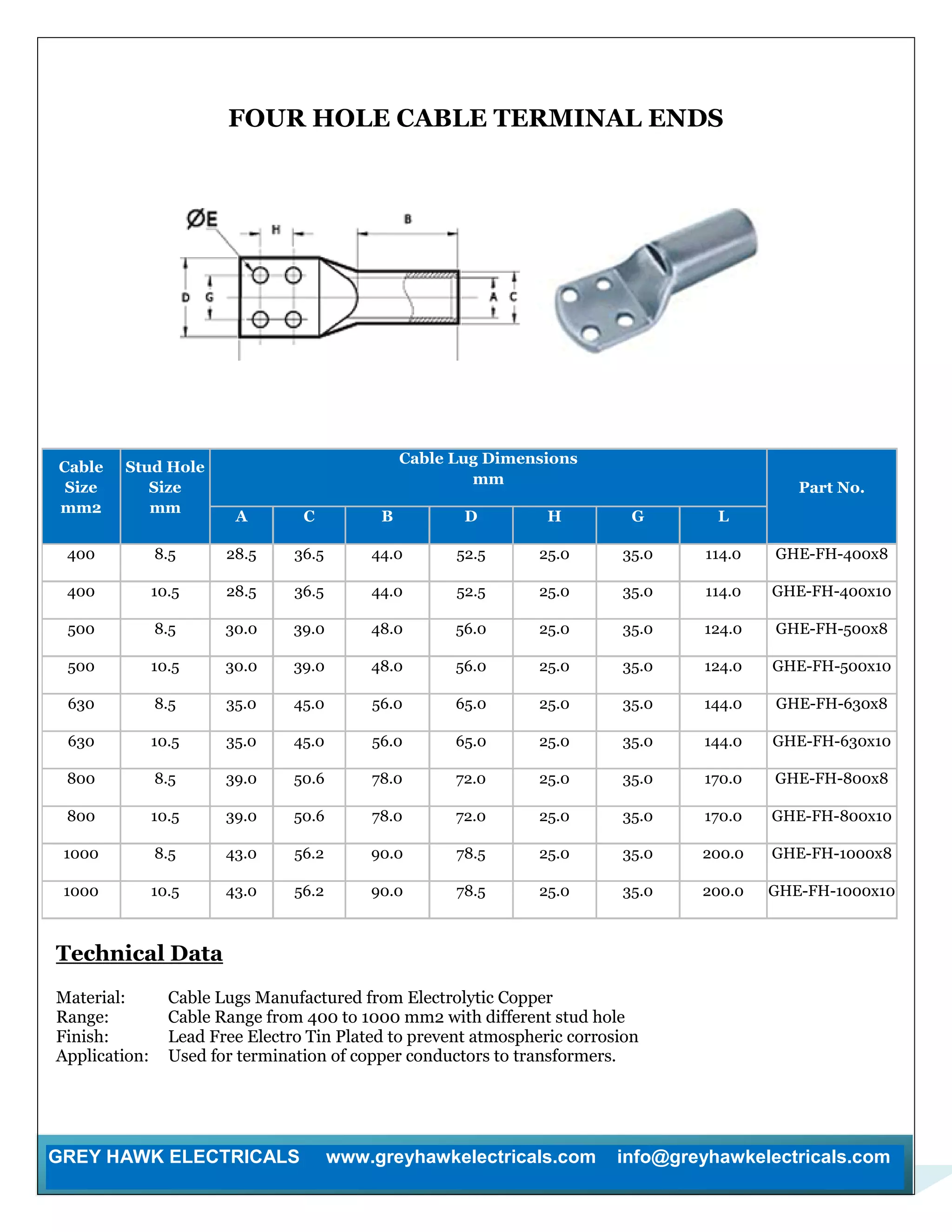 Copper Cable Lugs and Terminals Catalogue | PDF