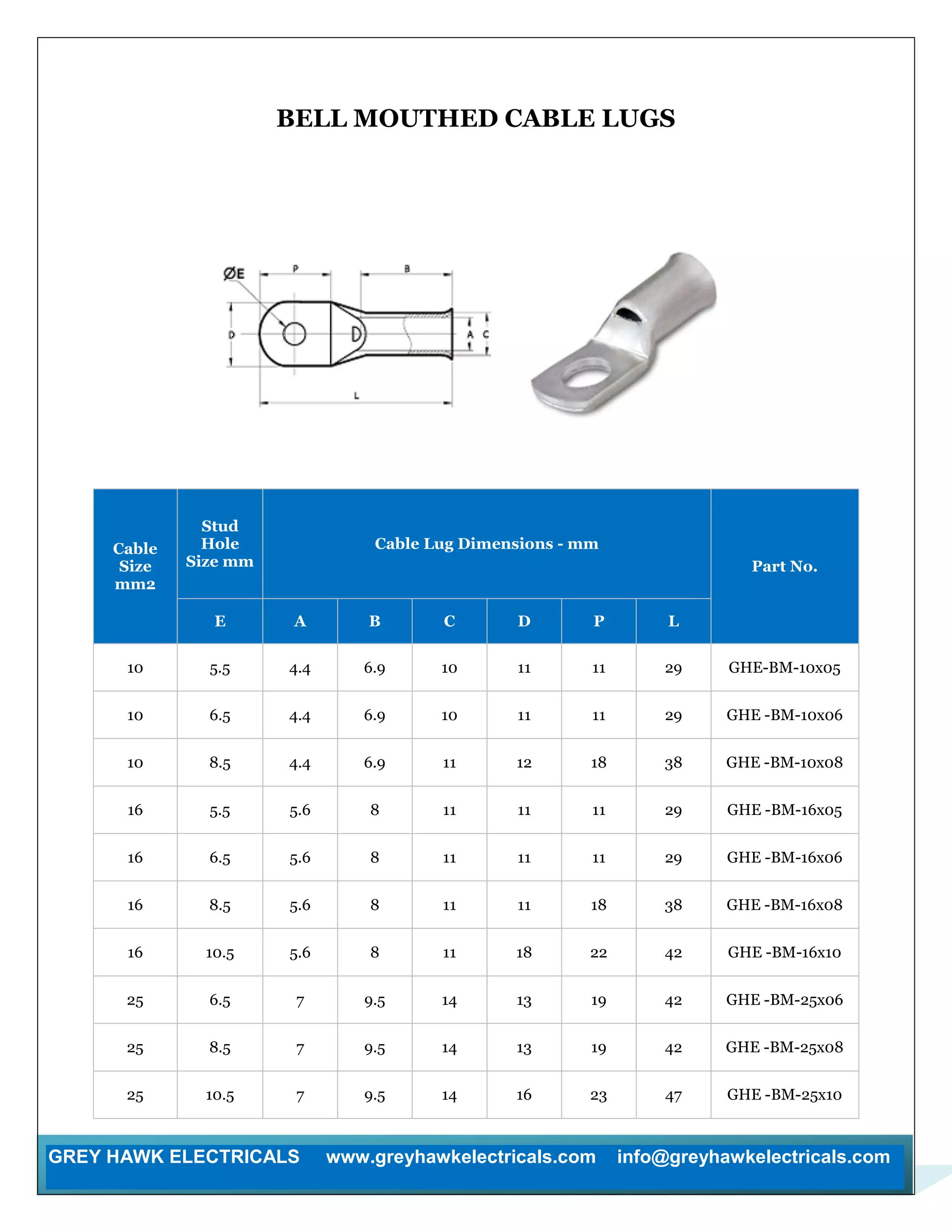 Copper Cable Lugs and Terminals Catalogue | PDF