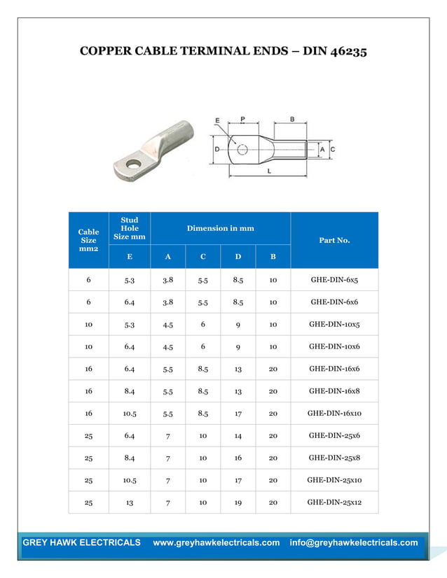 Copper Cable Lugs and Terminals Catalogue | PDF