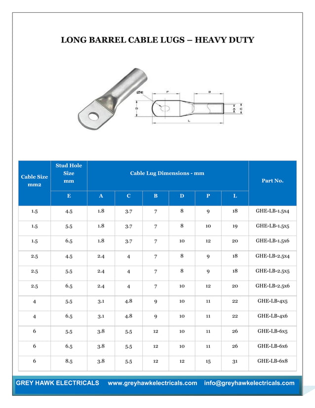Copper Cable Lugs and Terminals Catalogue | PDF