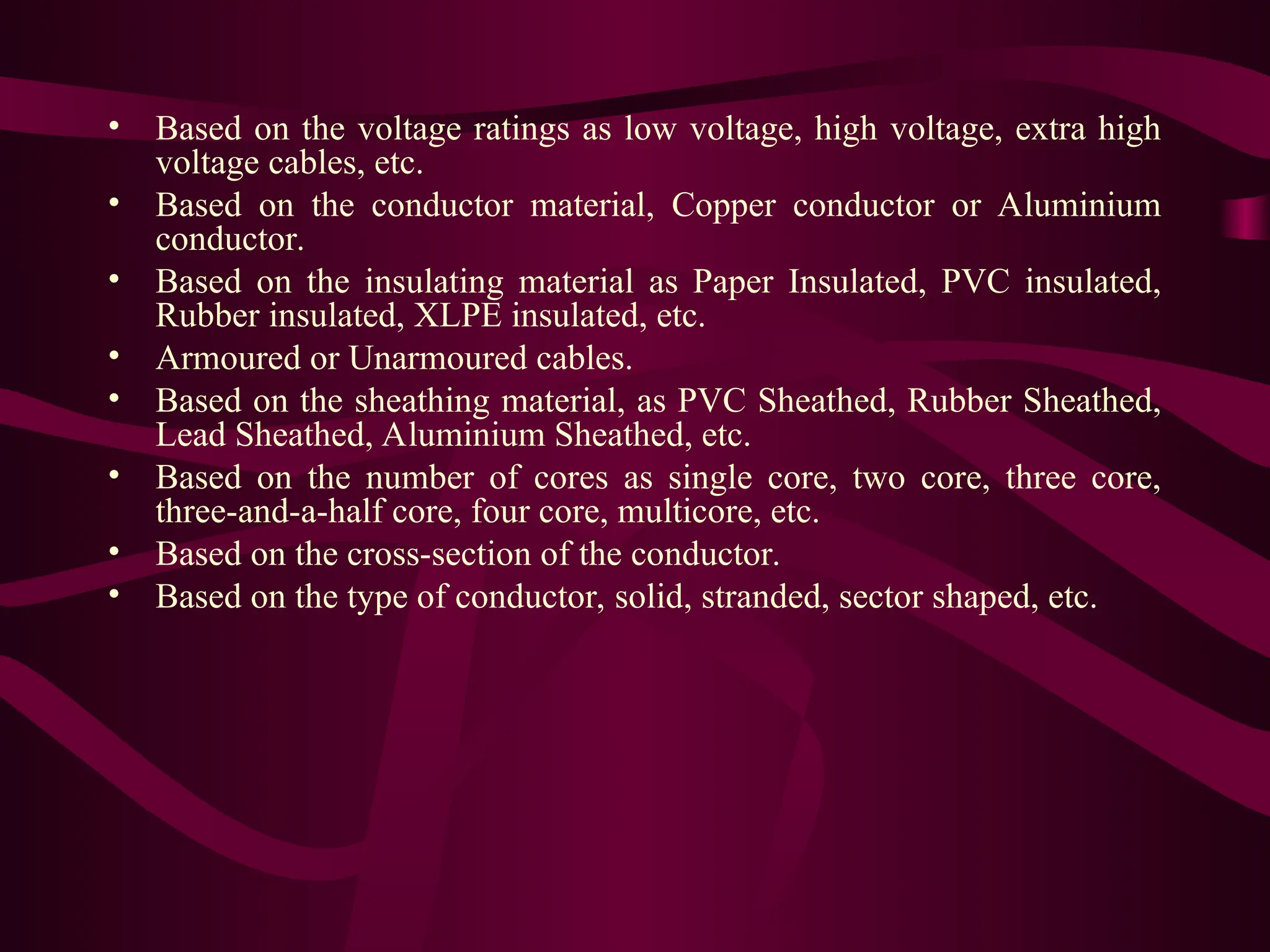 Cables and types of cables presentation details | PPT