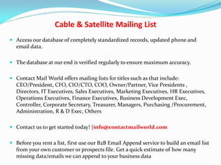 Cable & satellite mailing list | PPT