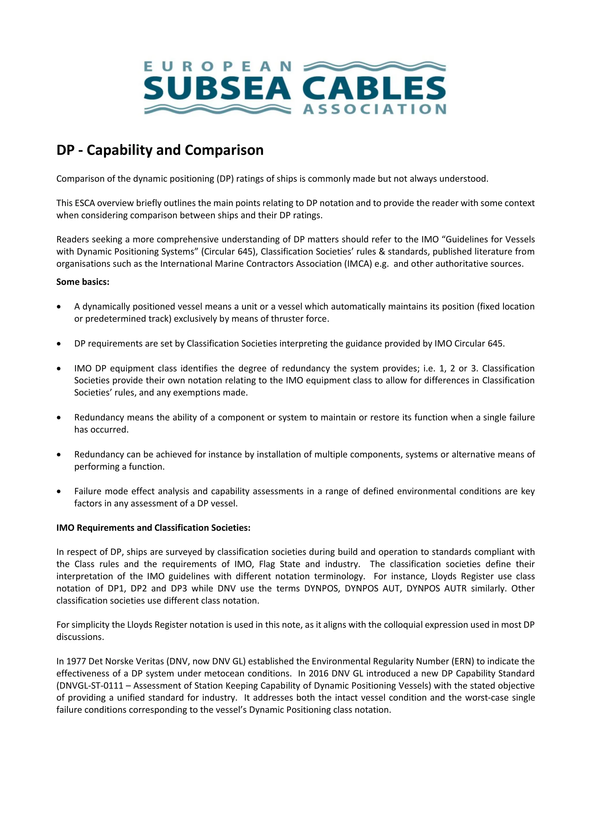 Cable ship - DP- Capability - Comparison | PDF