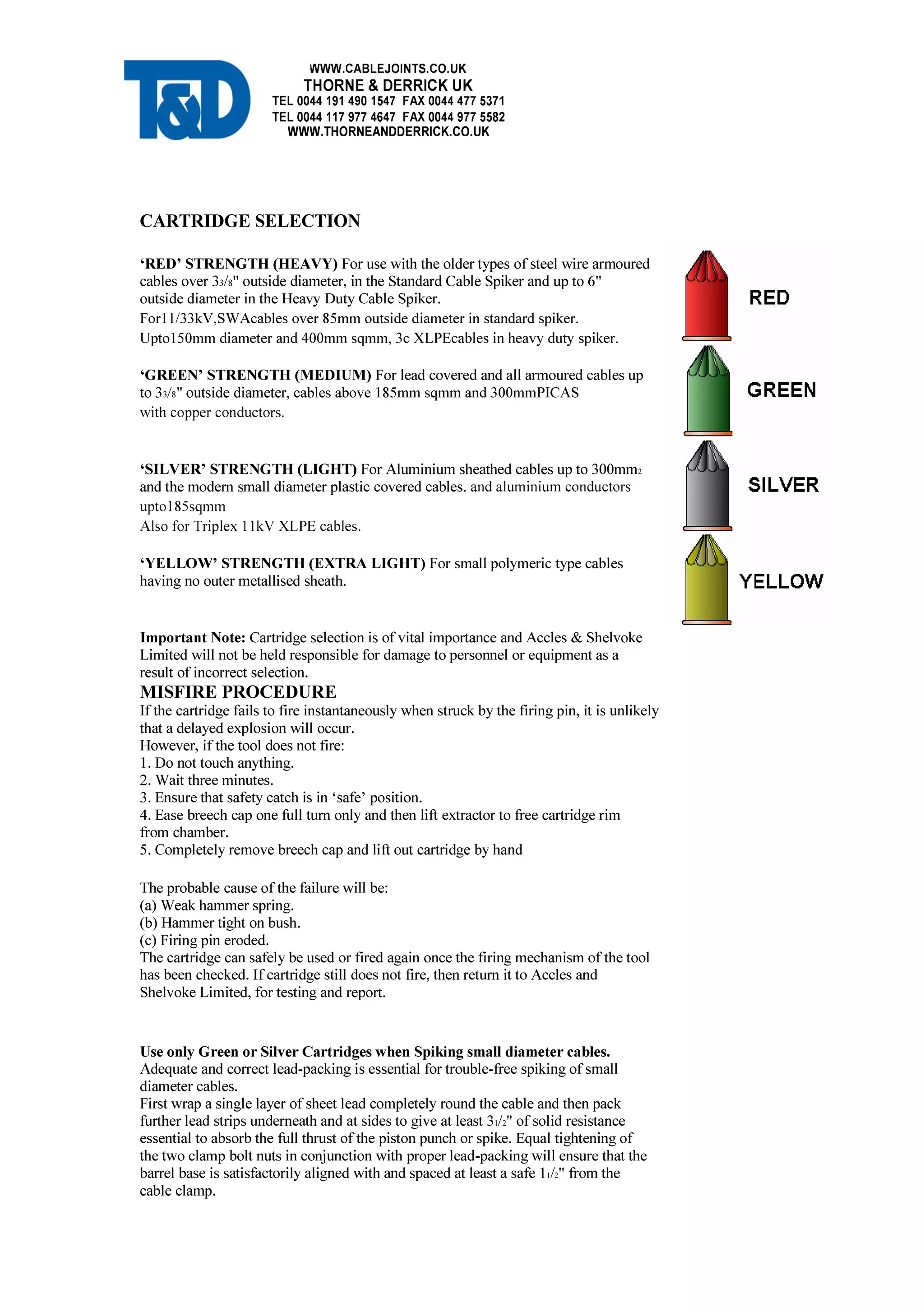 Cable Spiking Tools - Cartridge Selection Guide | PDF