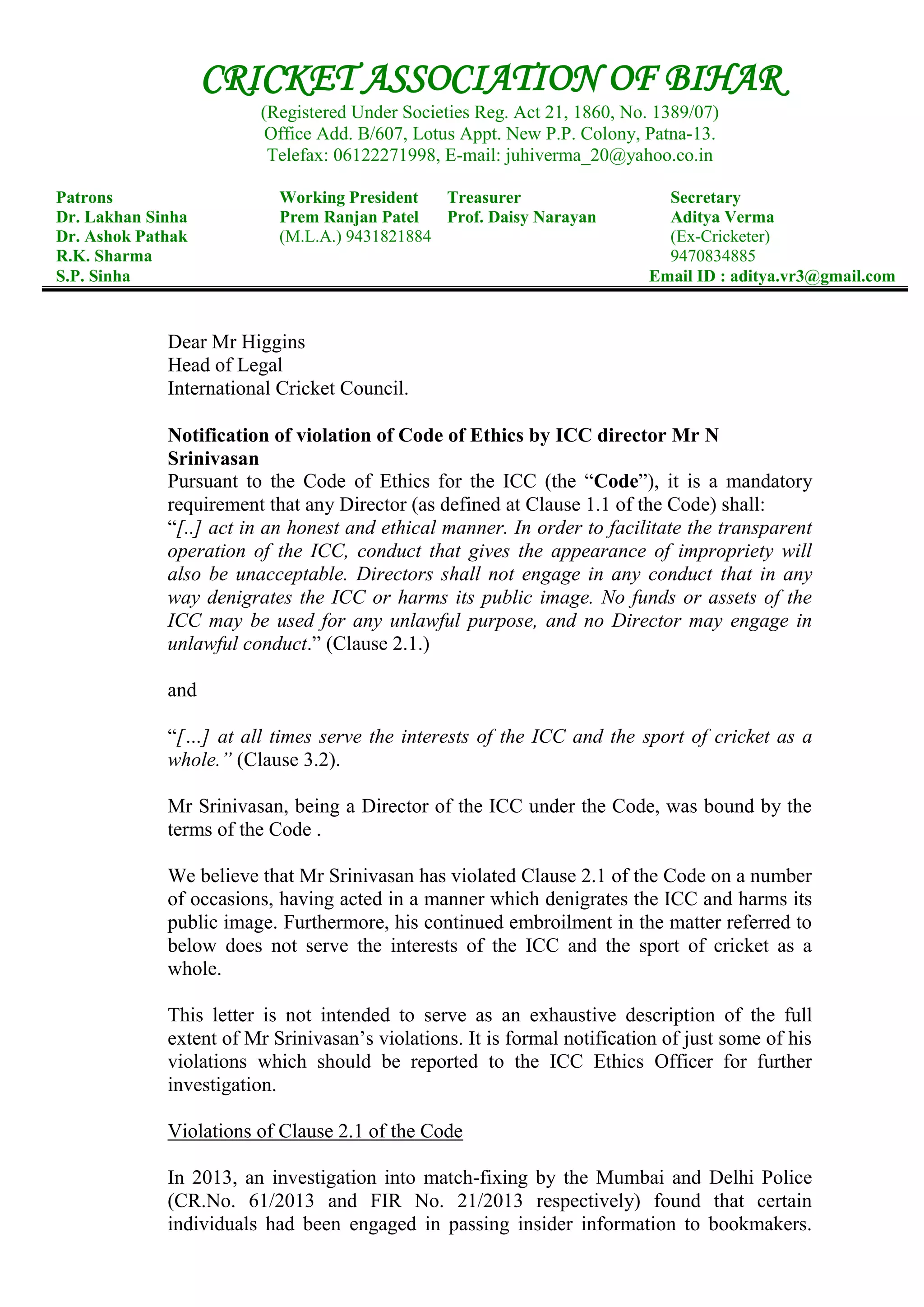 CAB's letter to ICC | PDF