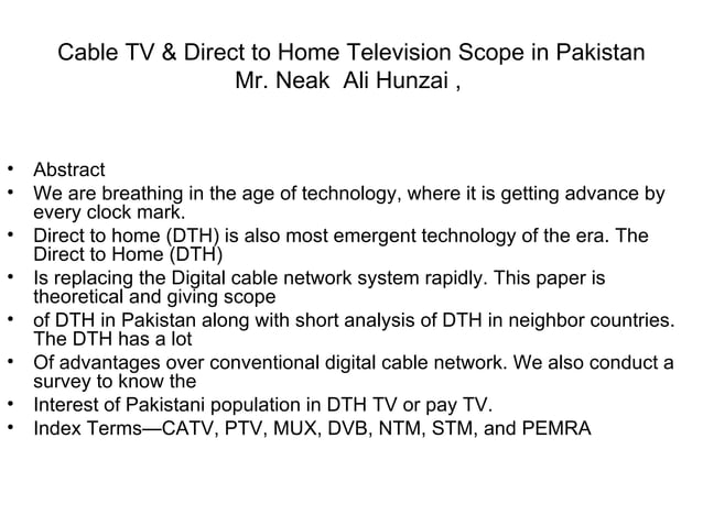 Cable tv & direct to home television scope | PPT