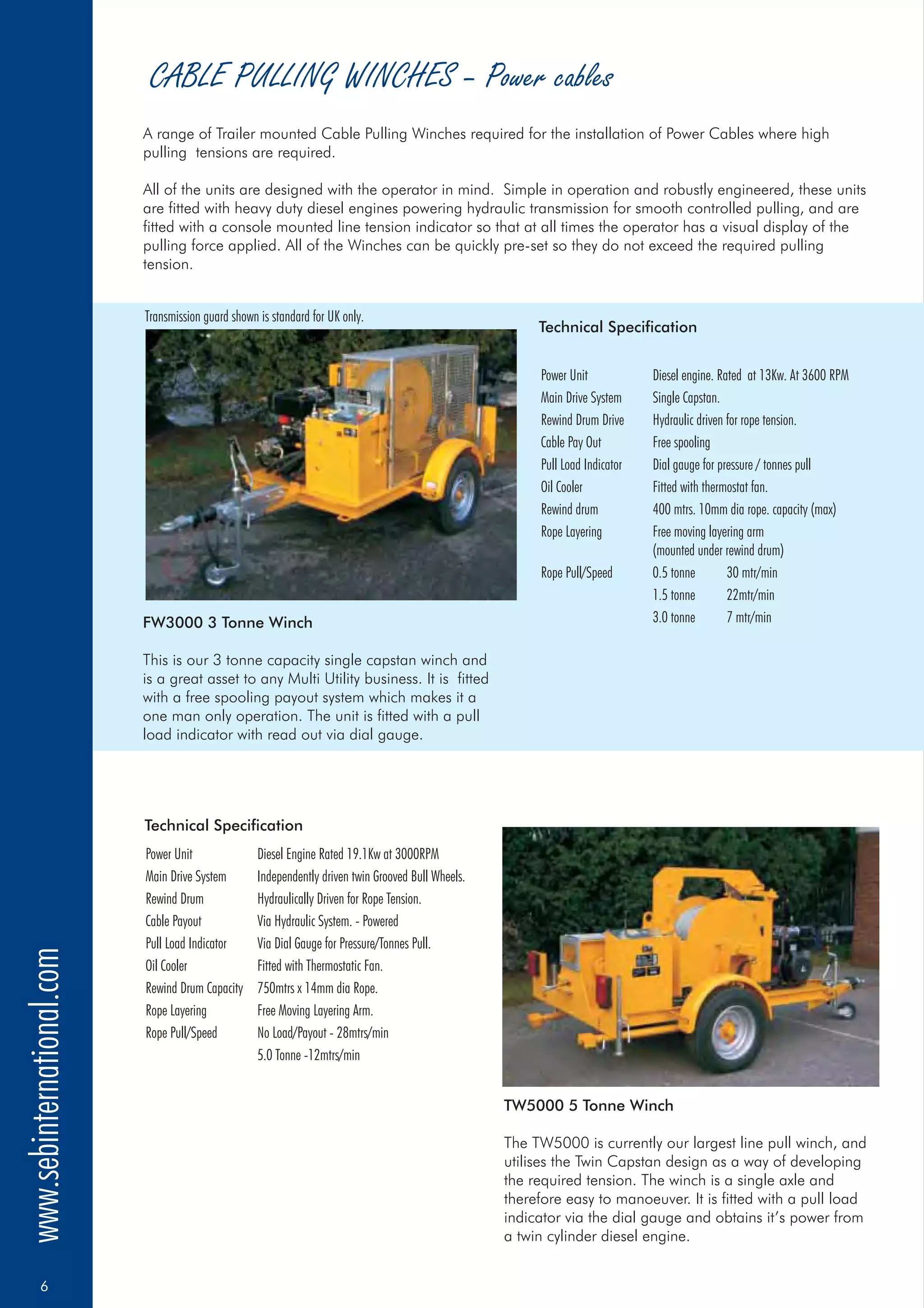 Cable Winch - Telecoms Cable Pulling Winch - SEB CW3000 | PDF