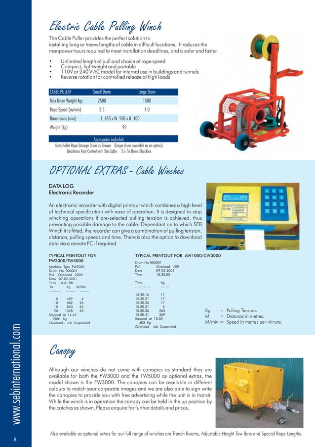 Cable Winch - Telecoms Cable Pulling Winch - SEB CW3000 | PDF