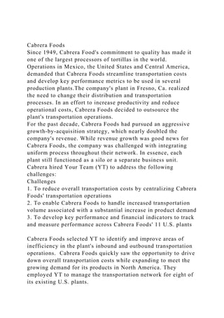 Cabrera FoodsSince 1949, Cabrera Foods commitment to quality ha.docx