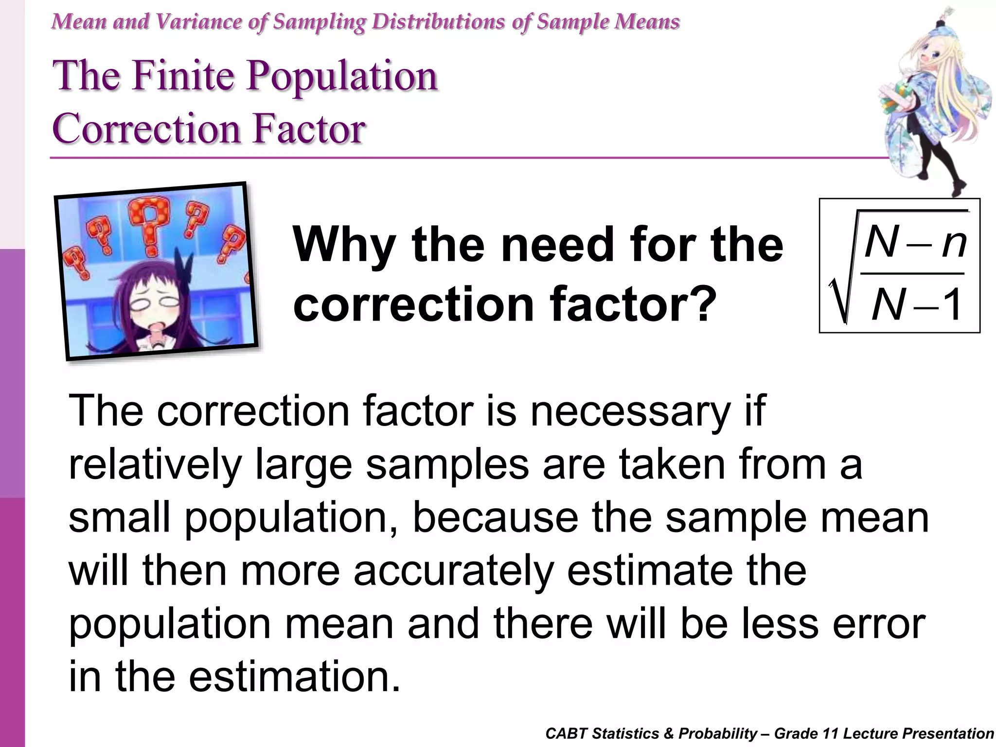 CABT SHS Statistics & Probability - Mean and Variance of Sampling Distributions of Sample Means ...