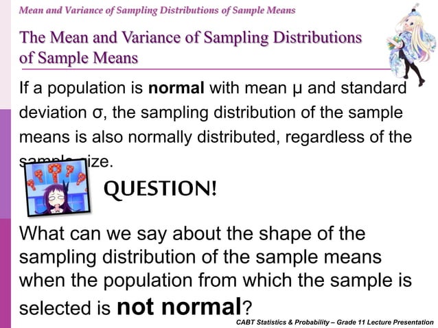 CABT SHS Statistics & Probability - Mean and Variance of Sampling ...