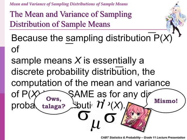 CABT SHS Statistics & Probability - Mean and Variance of Sampling ...