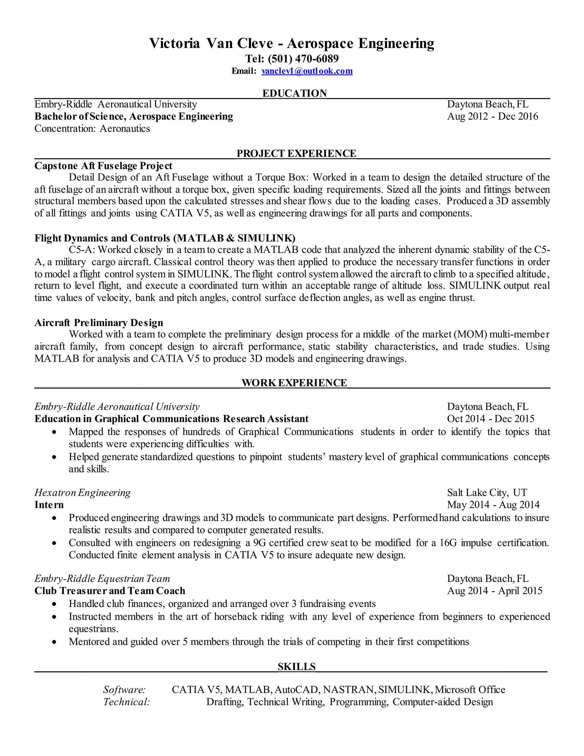 MATLAB SimuLink and Controls Resume 2015-2016 VS2 | DOCX