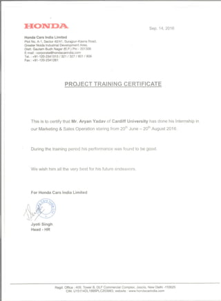 Honda Training Certificate | PDF
